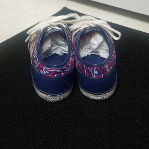 Coach | Shoes | Coach Signature Sneakers Blue Leather Trim Shoes | Poshmark